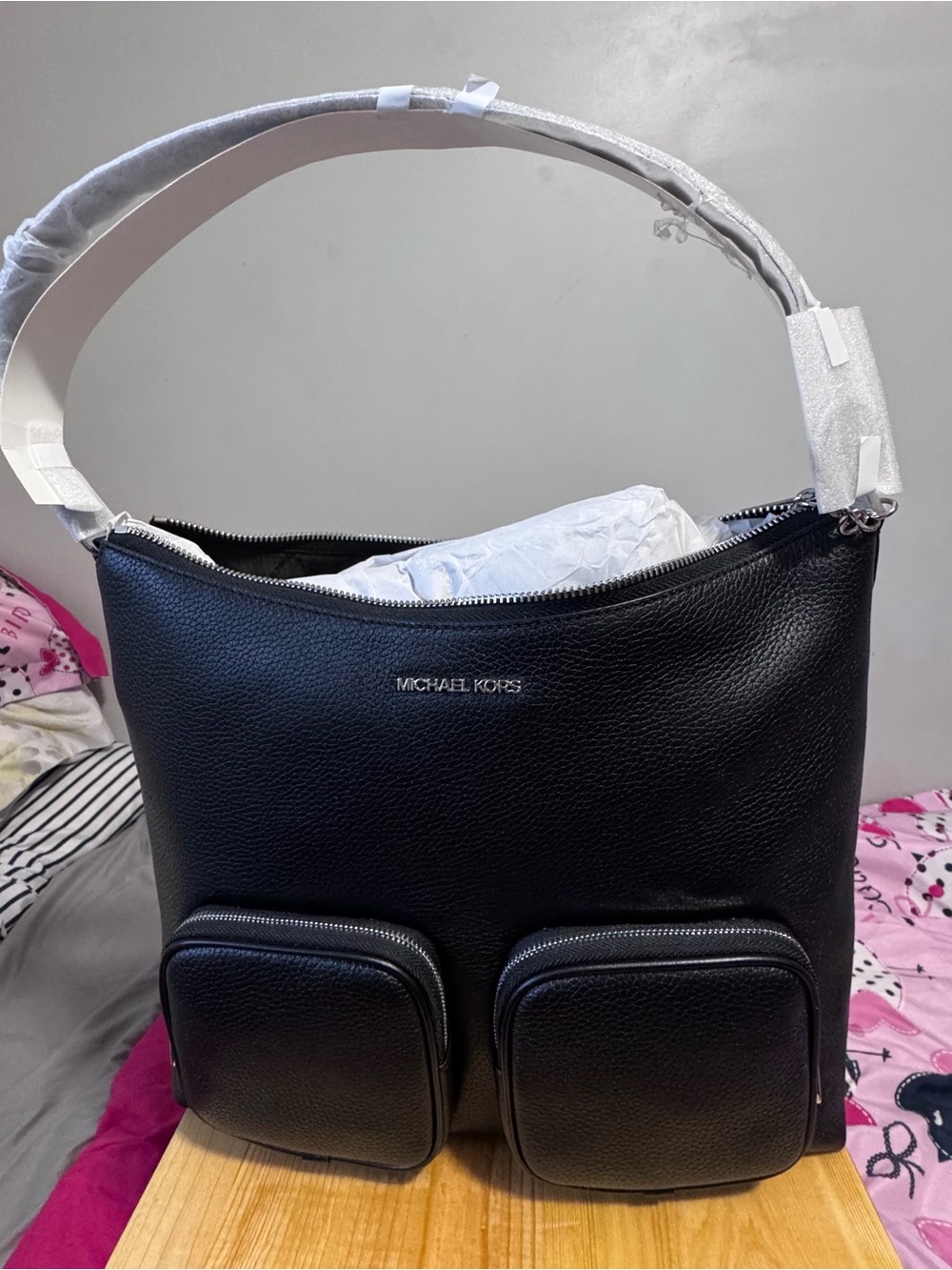 Michael Kors | Bags | Michael Kors Black Pebbled Leather Shoulder Bag ...